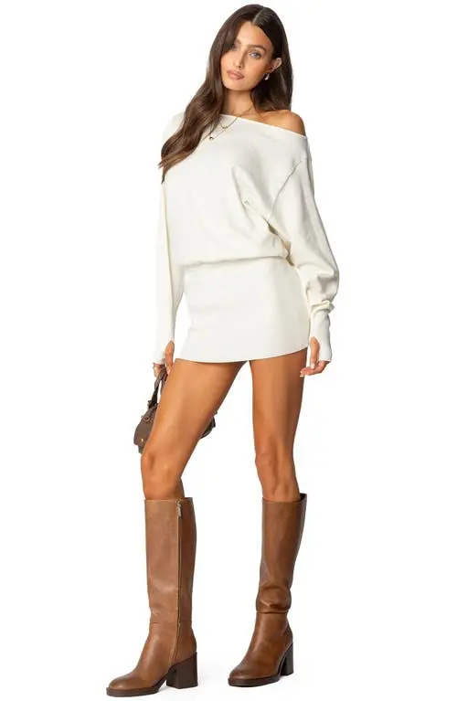 EDIKTED Eve Off-the-shoulder Knit Mini Dress - Cream