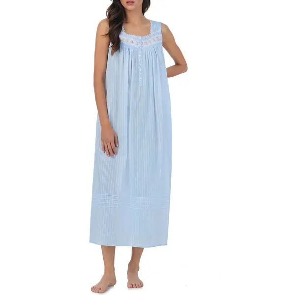 Eileen West Sleeveless Cotton Ballet Nightgown - Blue