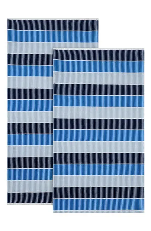 Calvin Klein Blocked Yarn Dye 2-piece Beach Towel Set - Indigo/ Marine Blue/ Blue Bell