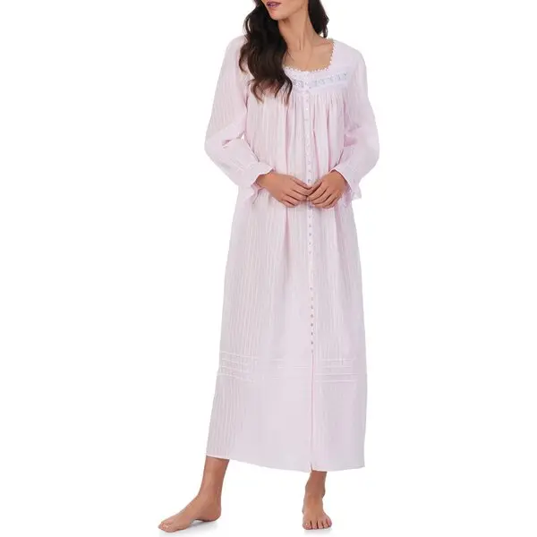 Eileen West Long Sleeve Cotton Dobby Nightgown - Blush