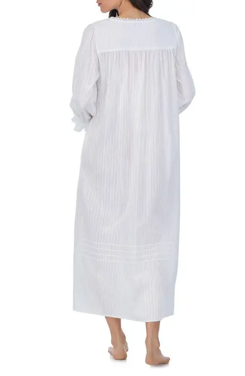 Eileen West Long Sleeve Cotton Dobby Nightgown - White