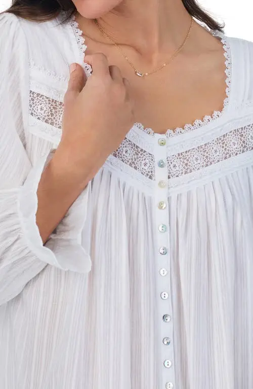 Eileen West Long Sleeve Cotton Dobby Nightgown - White