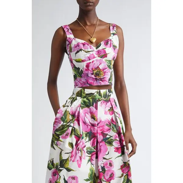 Dolce & Gabbana Peony Print Bustier Top