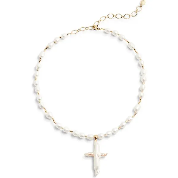 CHILD OF WILD Tahiti Pearl Cross Pendant Necklace - Gold
