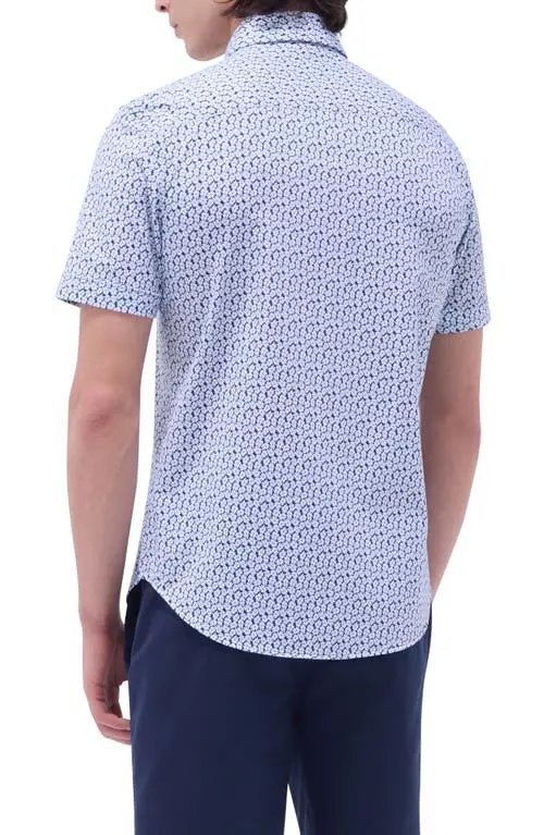 Bugatchi Miles Ooohcotton® Floral Short Sleeve Button-up Shirt - Indigo