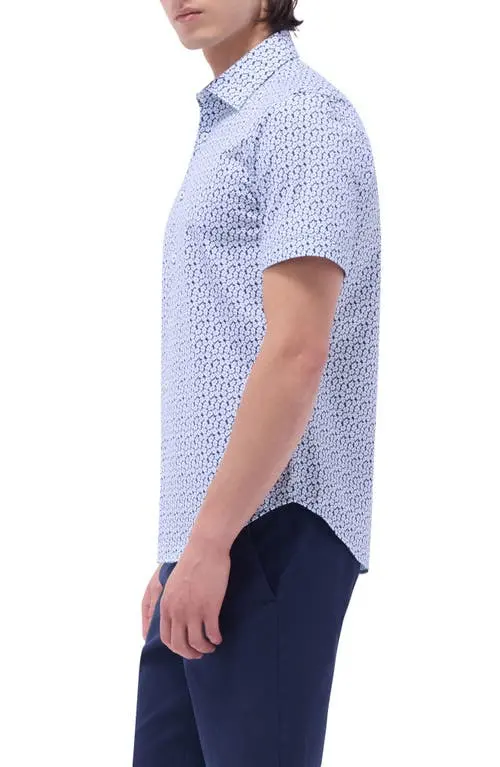 Bugatchi Miles Ooohcotton® Floral Short Sleeve Button-up Shirt - Indigo