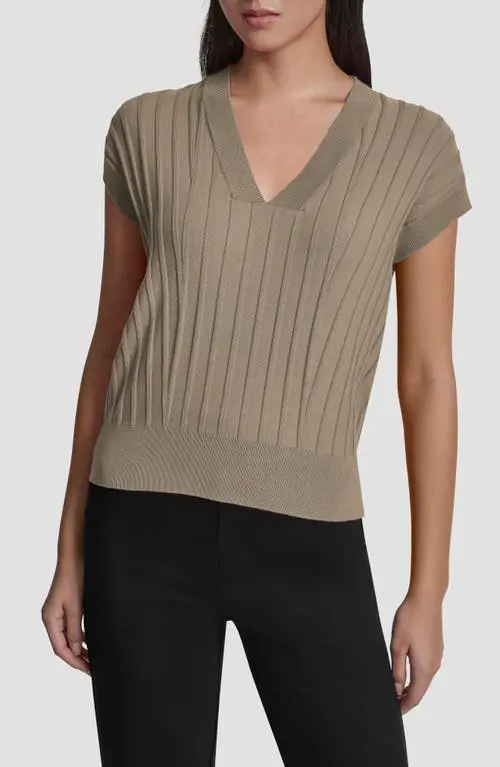 Dkny Ribbed Short Sleeve Sweater - Light Fatigue