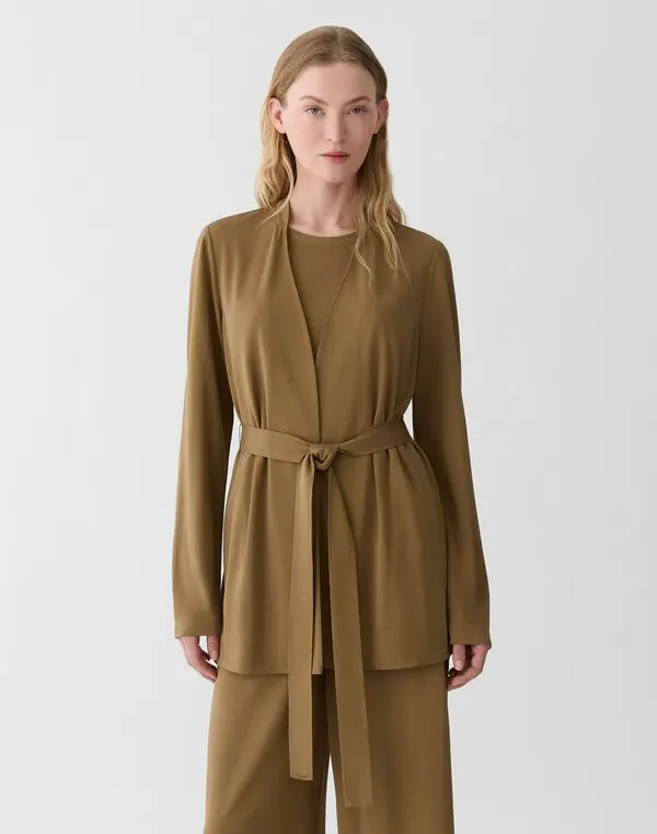 Lafayette 148 New York Matte Jersey V-neck Belted Jacket - Shiitake