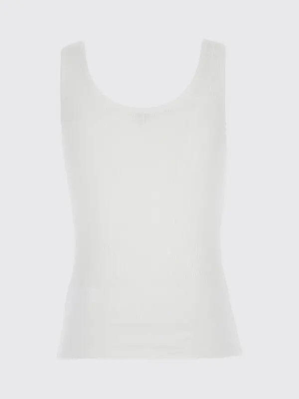 Chloé Slim Fit Ribbed U-neck Tank Top With Embroidered Logo - White