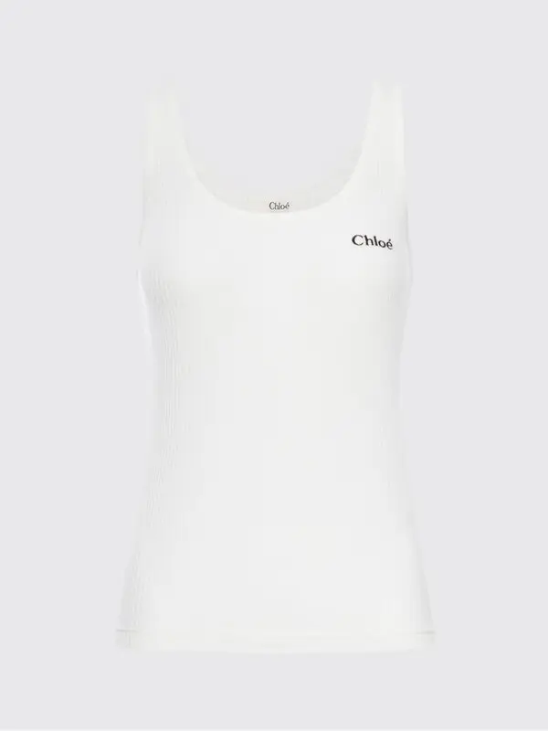 Chloé Ribbed Logo Tank Top - White