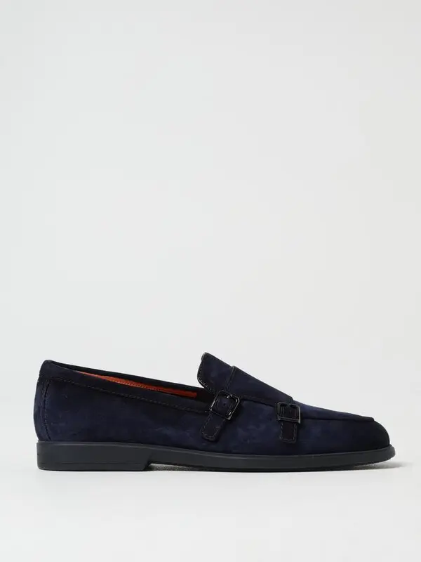 Santoni Suede Monk Strap Loafers - Blue