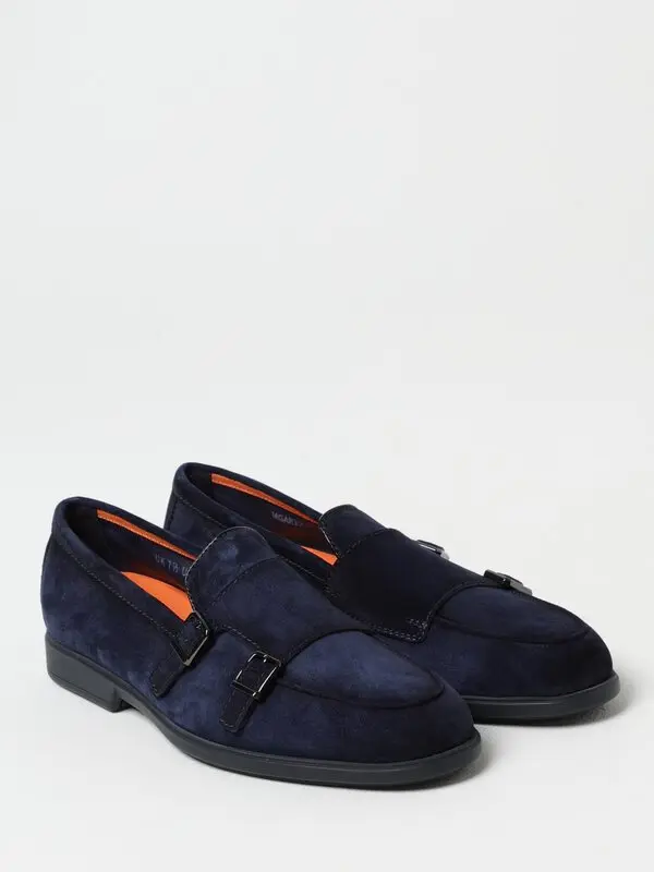 Santoni Suede Monk Strap Loafers - Blue