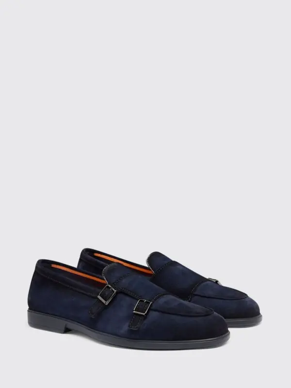 Santoni Suede Monk Strap Shoes - Blue
