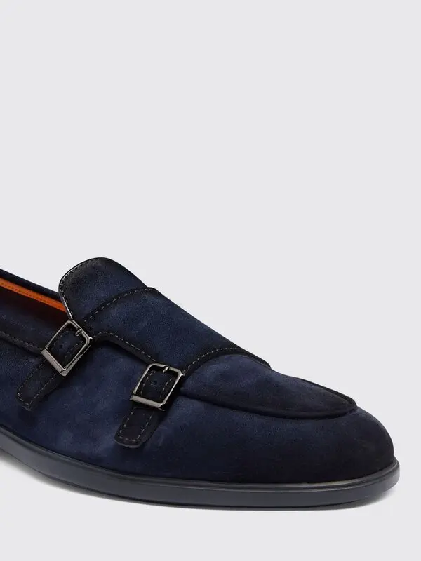 Santoni Suede Monk Strap Shoes - Blue