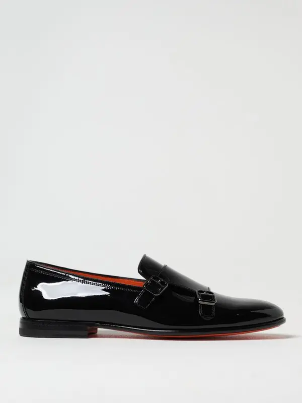 Santoni Patent Leather Monk Strap Shoes - Black