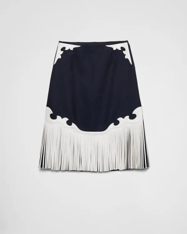 Prada Rush Stitch Flared Skirt With Leather Fringe