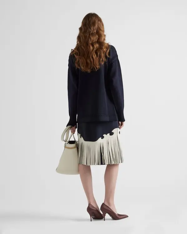 Prada Rush Stitch Flared Skirt With Leather Fringe