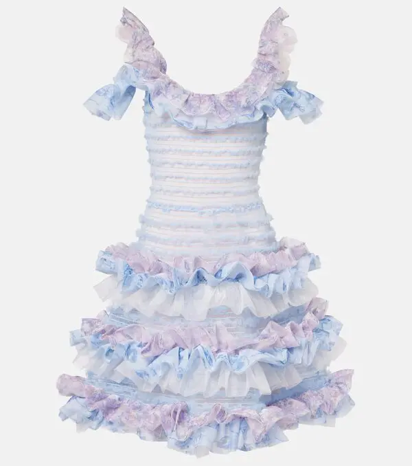 SUSAN FANG Printed Smocked Minidress - Blue