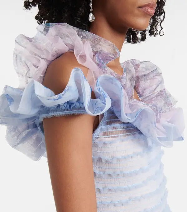 SUSAN FANG Printed Smocked Minidress