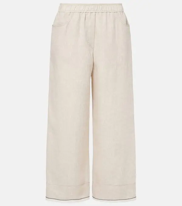 Brunello Cucinelli Cropped Wide-leg Linen Pants