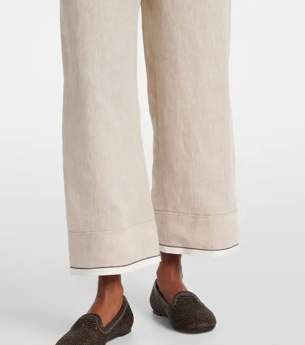 Brunello Cucinelli Cropped Wide-leg Linen Pants