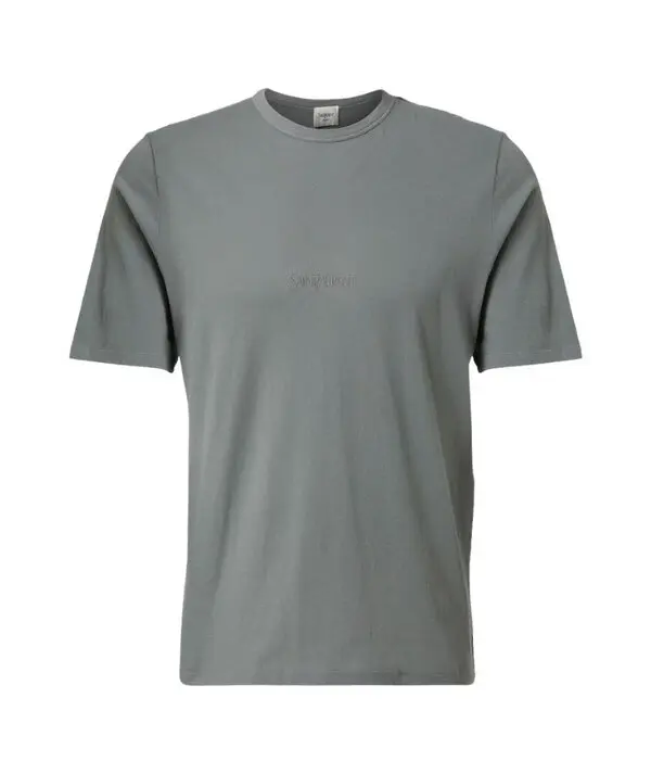 Saint Laurent Logo Cotton Jersey T-shirt - Grey