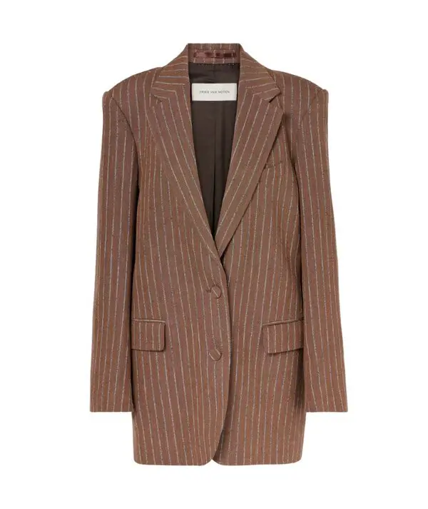 Dries Van Noten Striped Linen-blend Blazer - Brown