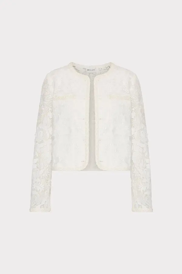 MILLY 3d Garden Lace Jacket - White