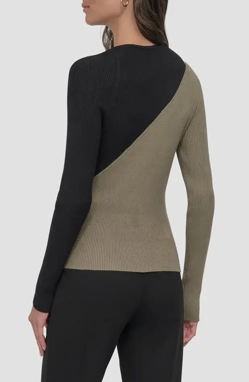 Dkny Colorblock Cutout Sweater - Utility Green/ Black