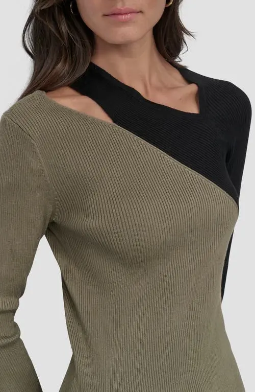 Dkny Colorblock Cutout Sweater - Utility Green/ Black