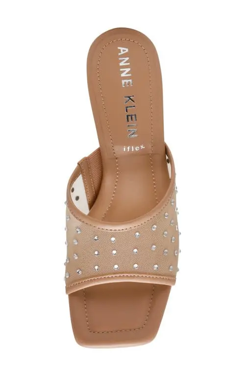 Anne Klein Julie Rhinestone Embellished Slide Sandals - Blush Crystal