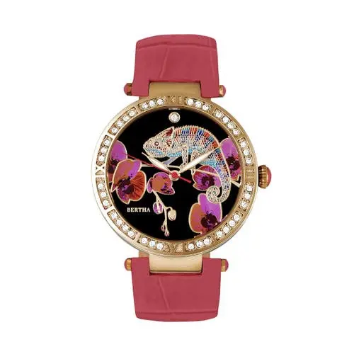 BERTHA WATCHES Camilla Mother-of-pearl Leather-band Watch - Coral
