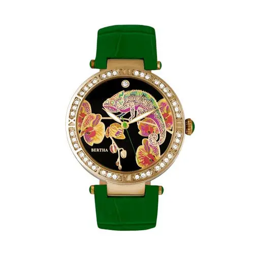BERTHA WATCHES Camilla Mother-of-pearl Leather-band Watch - Green