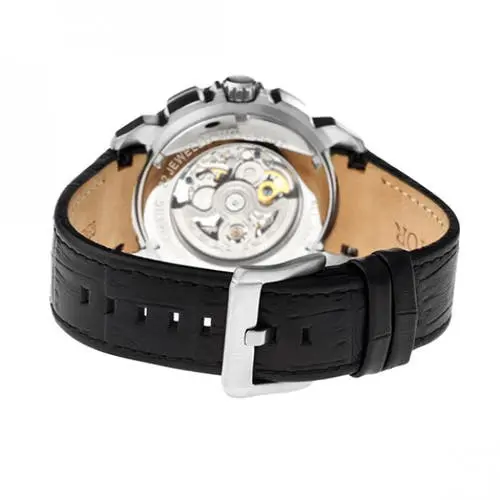 HERITOR AUTOMATIC Conrad Skeleton Leather-band Strap Watch - Silver