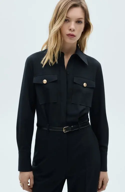 Mango Long Sleeve Belted Jumpsuit