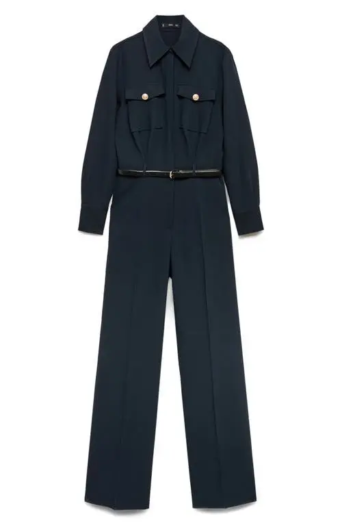 Mango Long Sleeve Belted Jumpsuit