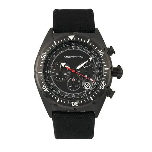 MORPHIC Chronograph Leather-band Watch With Date - Black