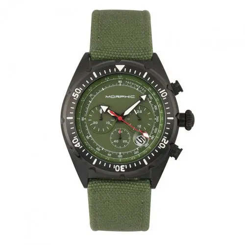 MORPHIC Chronograph Leather-band Watch With Date - Black/olive