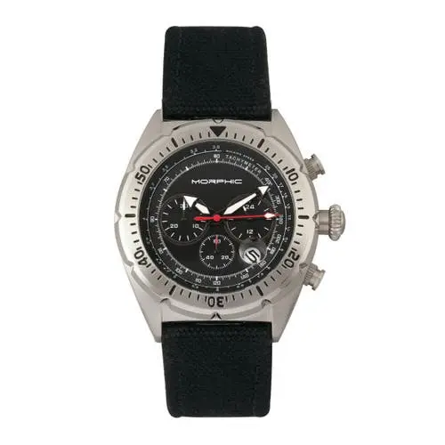 MORPHIC Chronograph Leather-band Watch With Date - Silver/black