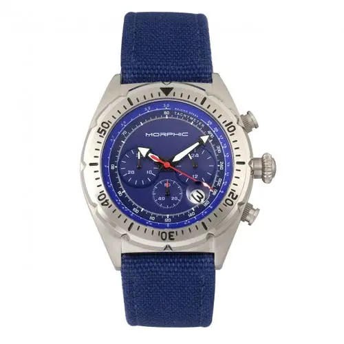 MORPHIC Chronograph Leather-band Watch With Date - Silver/blue