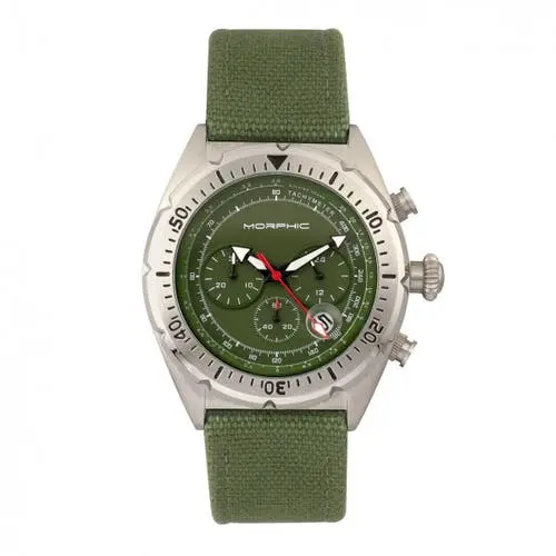 MORPHIC Chronograph Leather-band Watch With Date - Silver/olive
