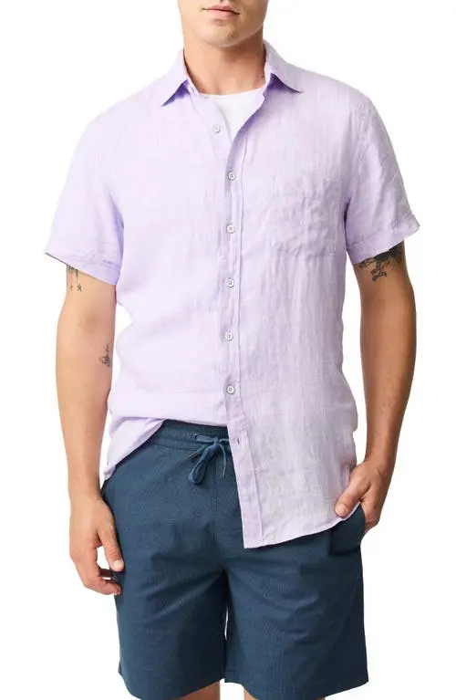 Rodd & Gunn Palm Beach Sports Fit Short Sleeve Linen Button-up Shirt - Lilac