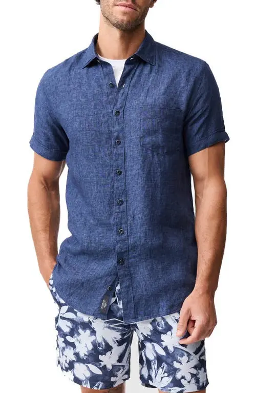 Rodd & Gunn Palm Beach Sports Fit Short Sleeve Linen Button-up Shirt - Marine