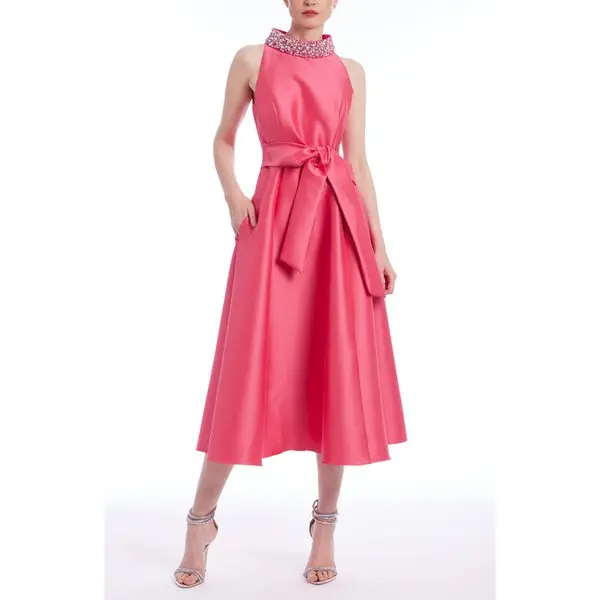 Badgley Mischka Embellished Mock Neck Midi Dress - Rose | Editorialist