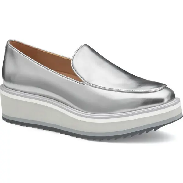 Johnston & Murphy Gracelyn Platform Loafer - Silver Italian Metallic