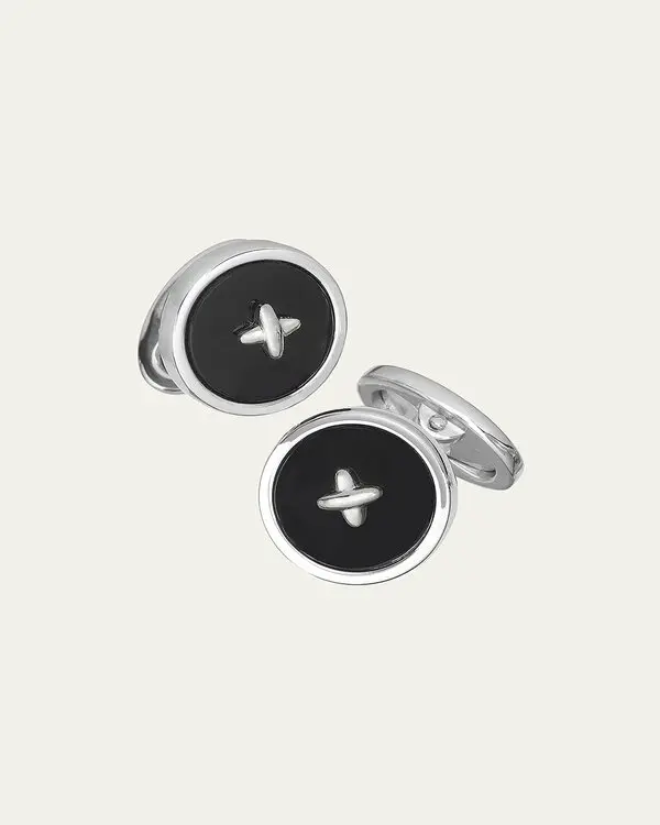 JAN LESLIE Black Onyx Button Cufflinks