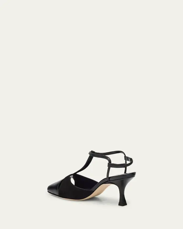 Manolo Blahnik Mixed Leather T-strap Pumps
