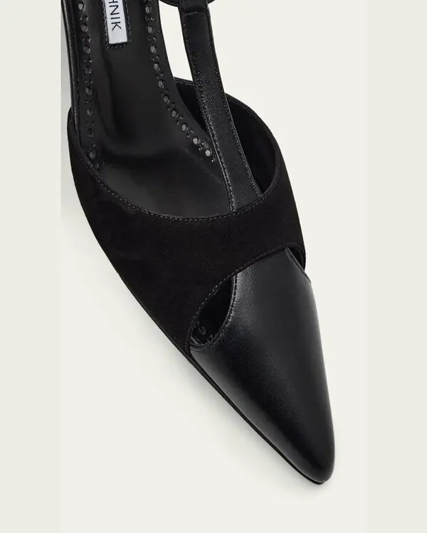 Manolo Blahnik Mixed Leather T-strap Pumps