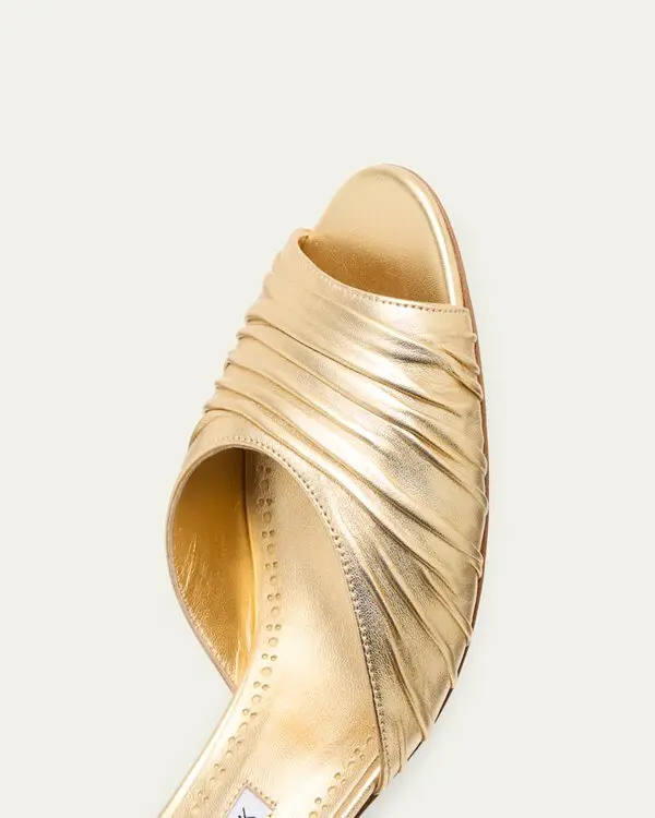 Manolo Blahnik Pirua Ruched Mule Sandals - Gold