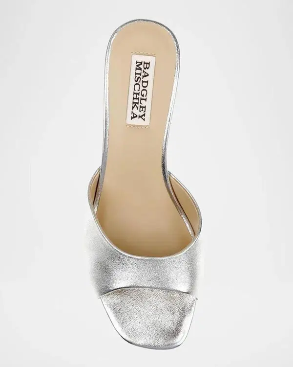 Badgley Mischka Draya Leather Kitten-heel Mules - Silver